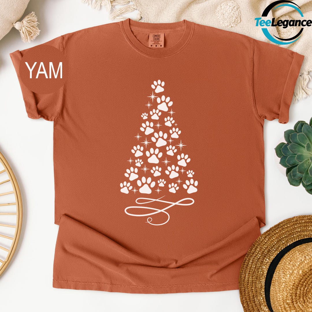 Comfort Colors Christmas Dog Paw Tree Shirt, Christmas Tree Shirt, Gift ...