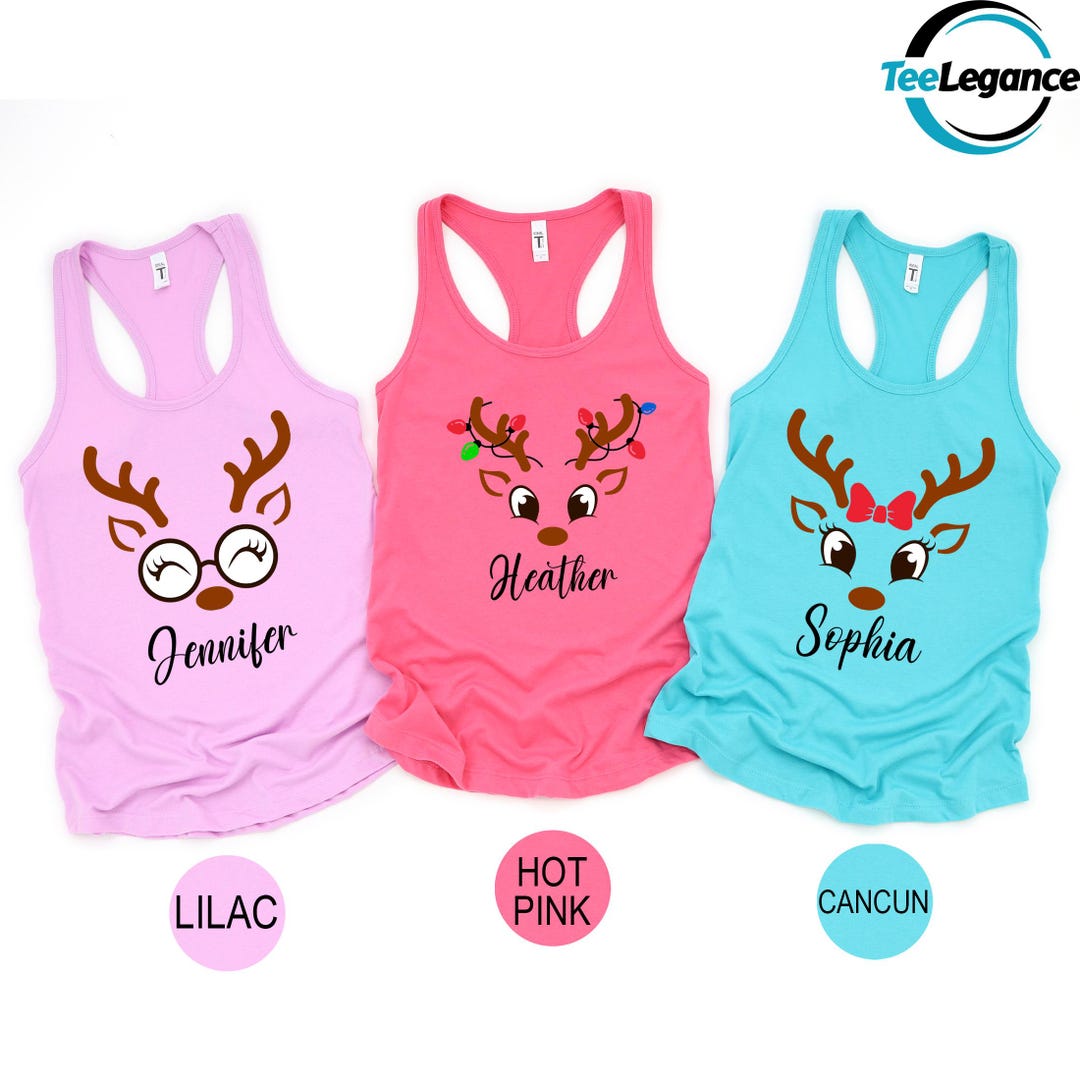 Custom Reindeer Women Tank Top, Personalized Reindeer Face Tank Top ...