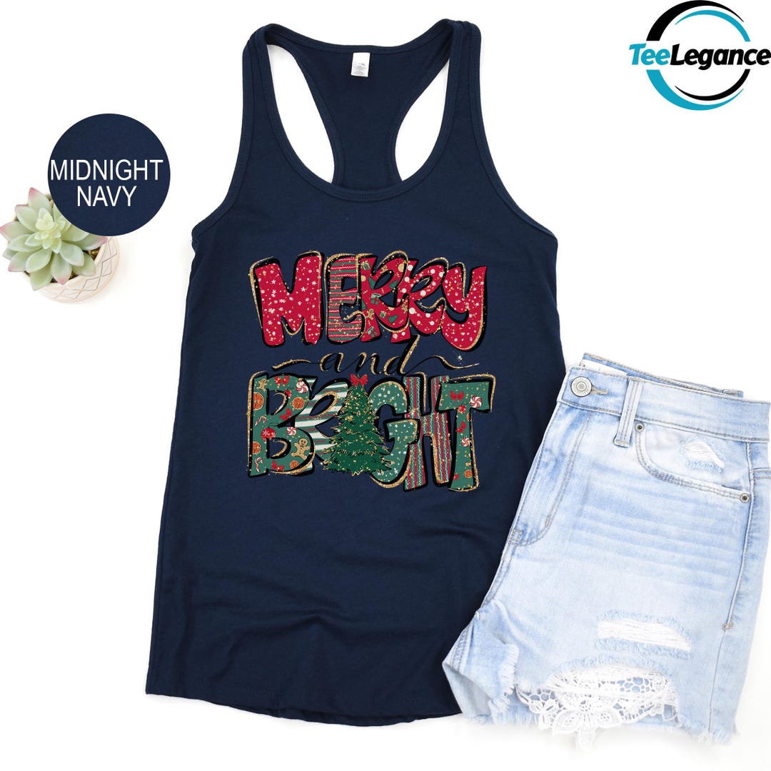 Christmas Women Tank Top, Merry and Bright Tank Tops, Christmas Family ...