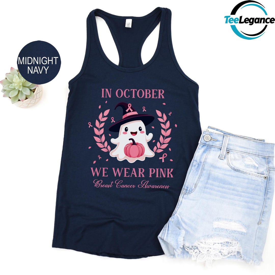 In October We Wear Pink Tank Top, Pink Ghost Tank Top, Cancer Pink ...