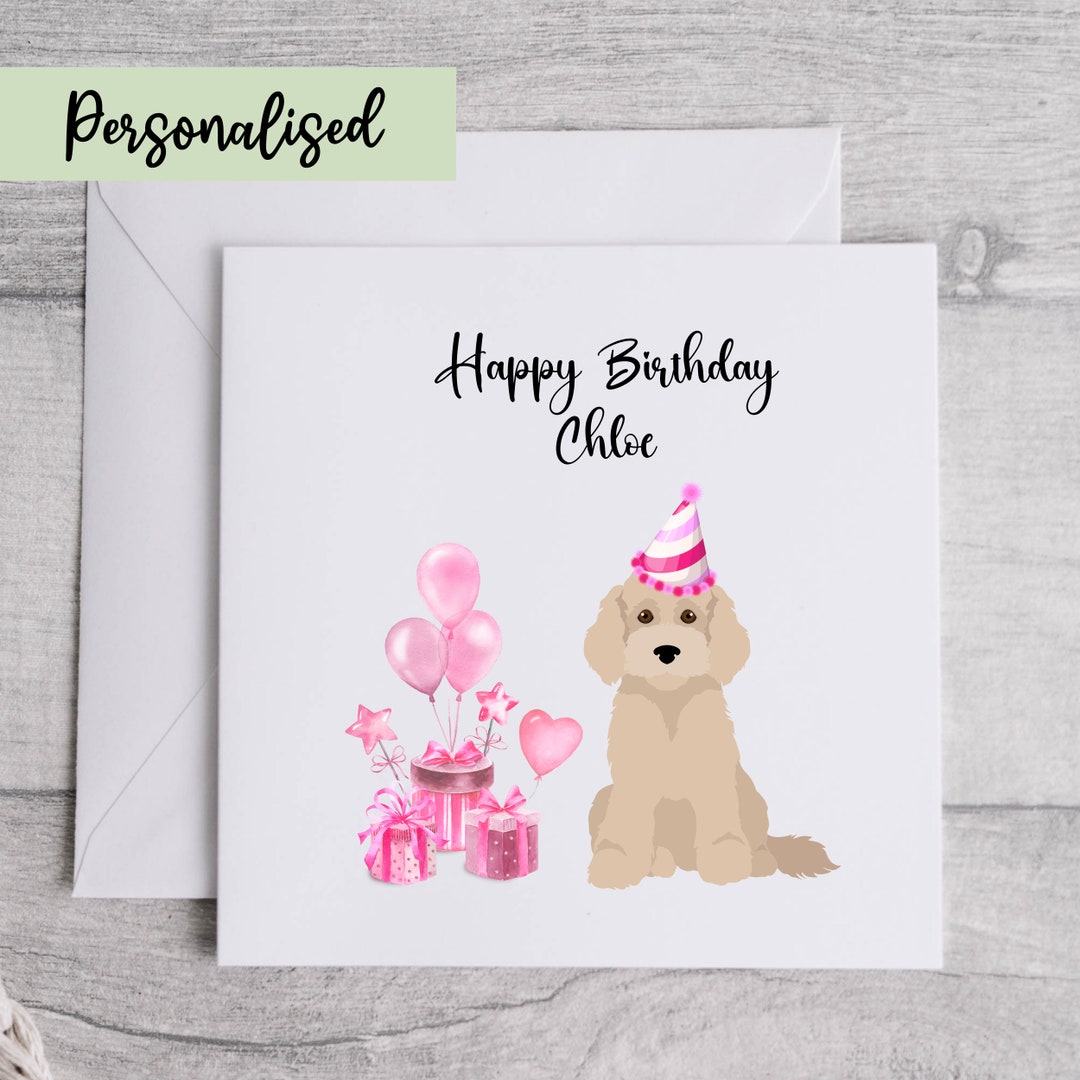 Personalised Pink Cockapoo Birthday Card - Etsy