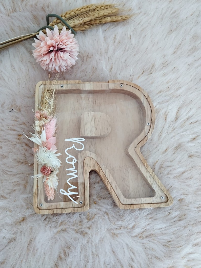 Children's Piggy Bank With Dried Flowers Baby Room Decoration Letter R ...