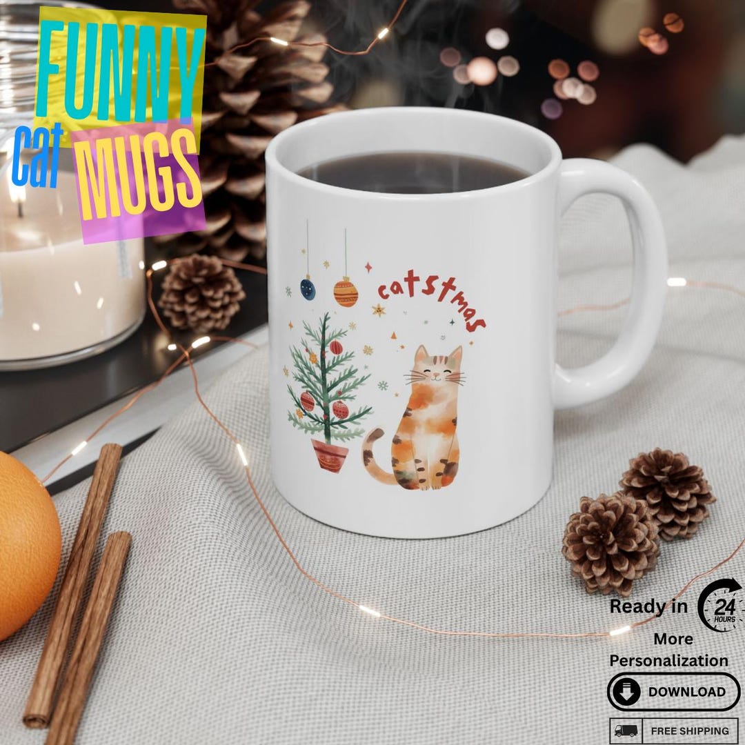 Funny Cat Meme Coffee Mug Catstmas Hilarious Cat Meme Ceramic Mug for ...