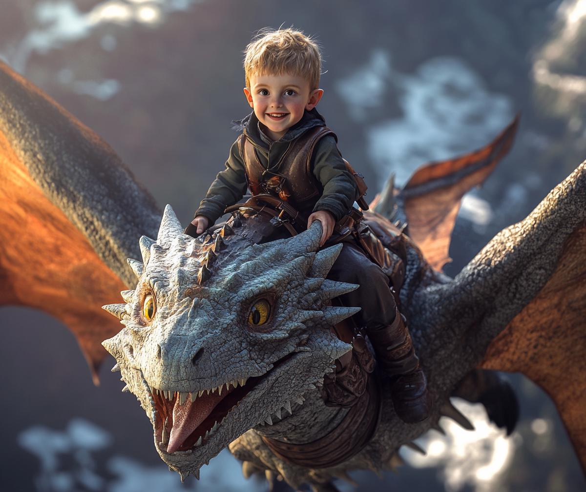 Custom Boy Riding Dragon Portrait Personalized Child Riding Dragon ...