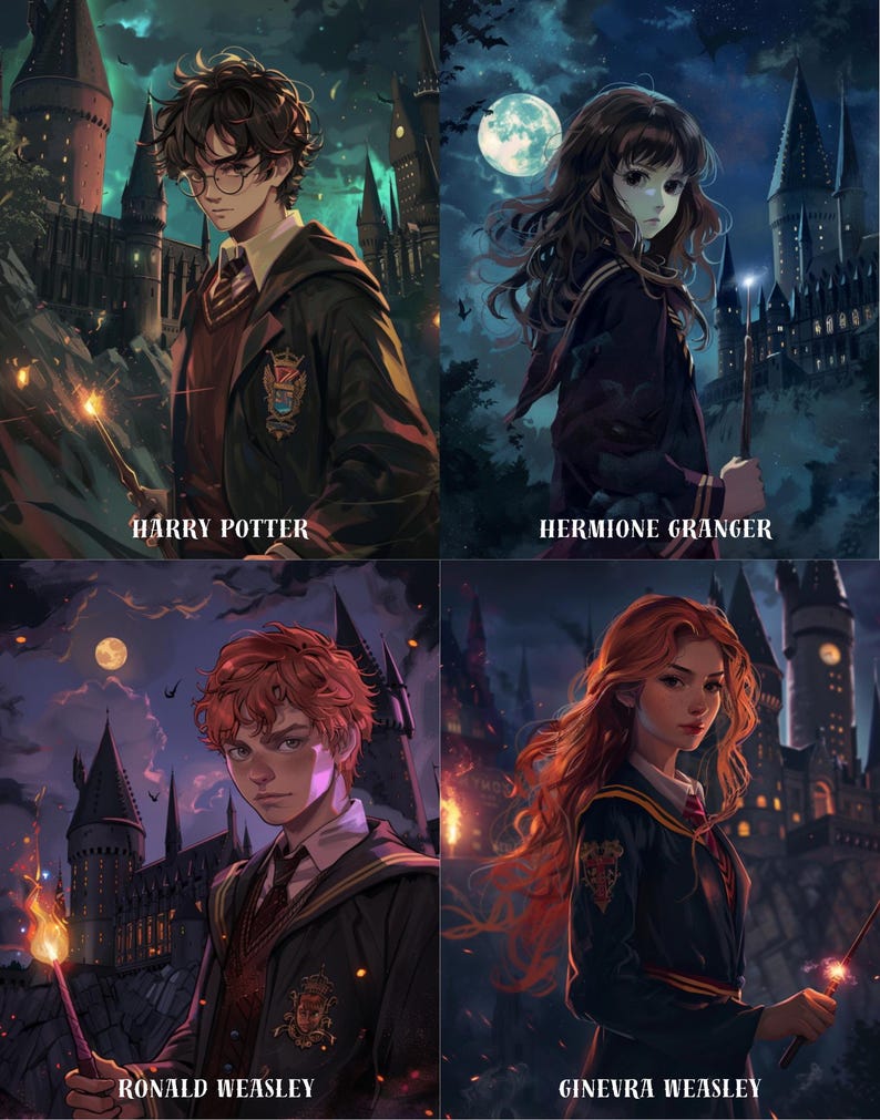 Harry Potter Wall Art Cartoon Style Printable Wizard School Framed ...