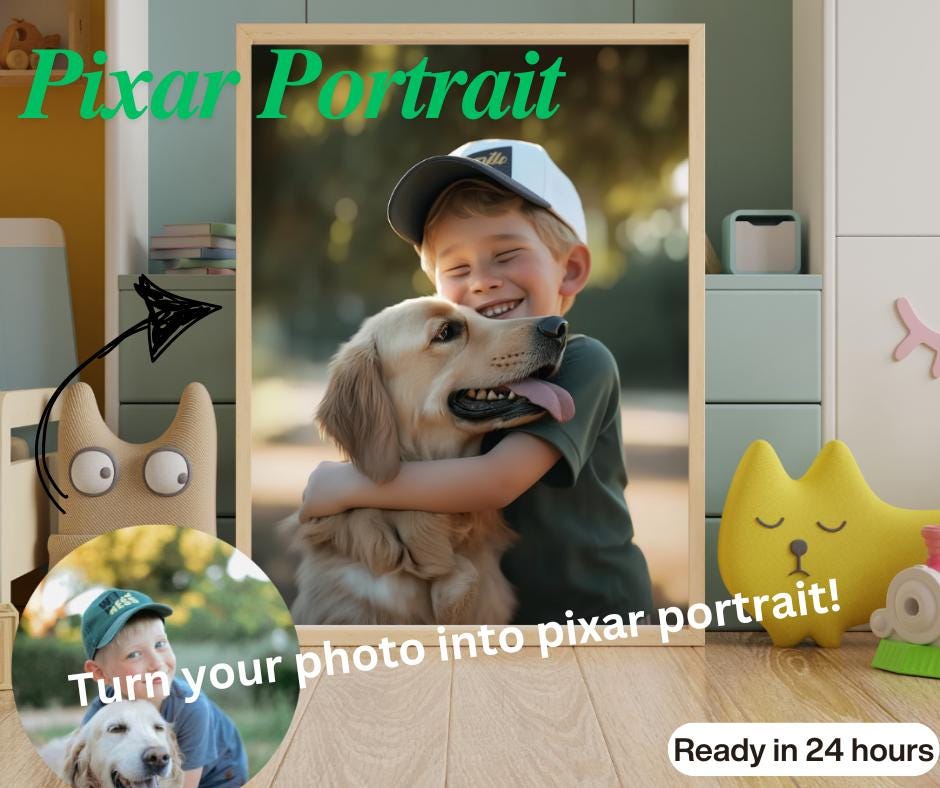Custom Pixar Pet Poster, Pixar Style Portrait From Photo, Personalized ...