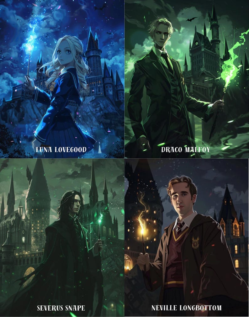 Harry Potter Wall Art Cartoon Style Printable Wizard School Framed ...