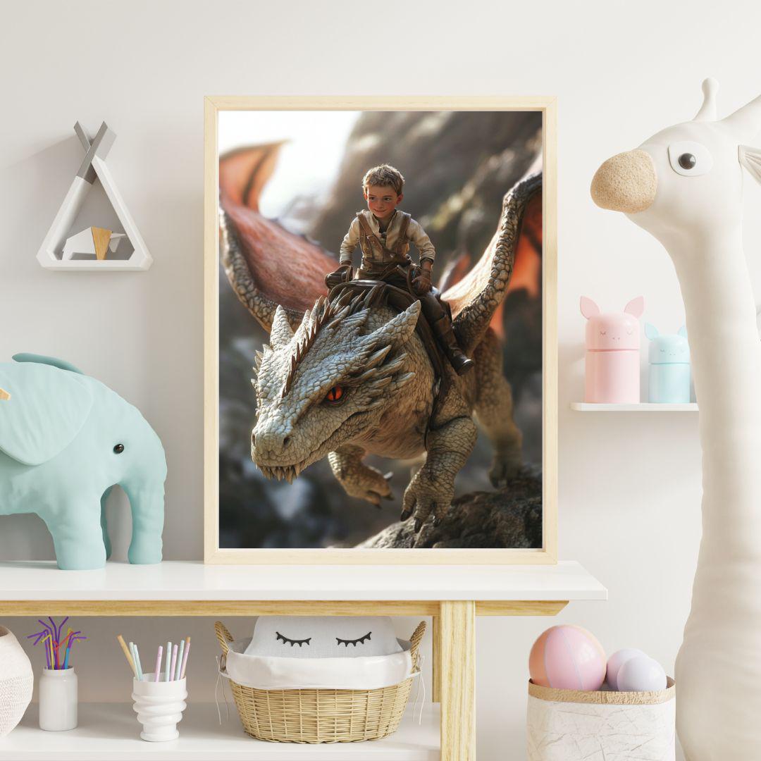 Custom Boy Riding Dragon Portrait Personalized Child Riding Dragon ...