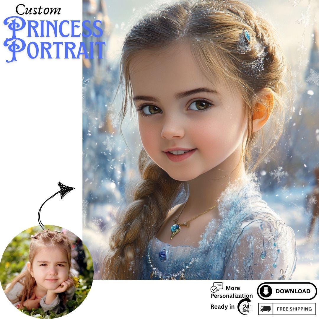 Custom Frozen Portrait Elsa Kids Personalized Photo Disney Princess ...