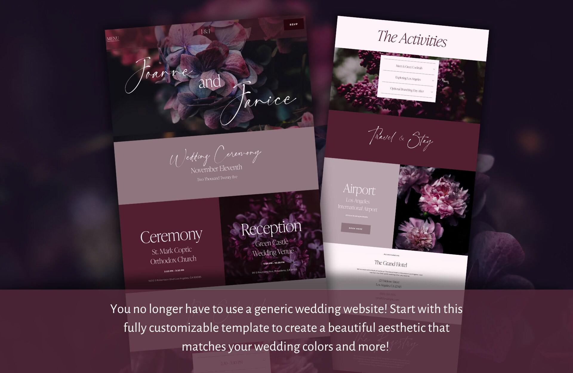 Modern Wedding Website Template Squarespace, Flower Wedding Template ...