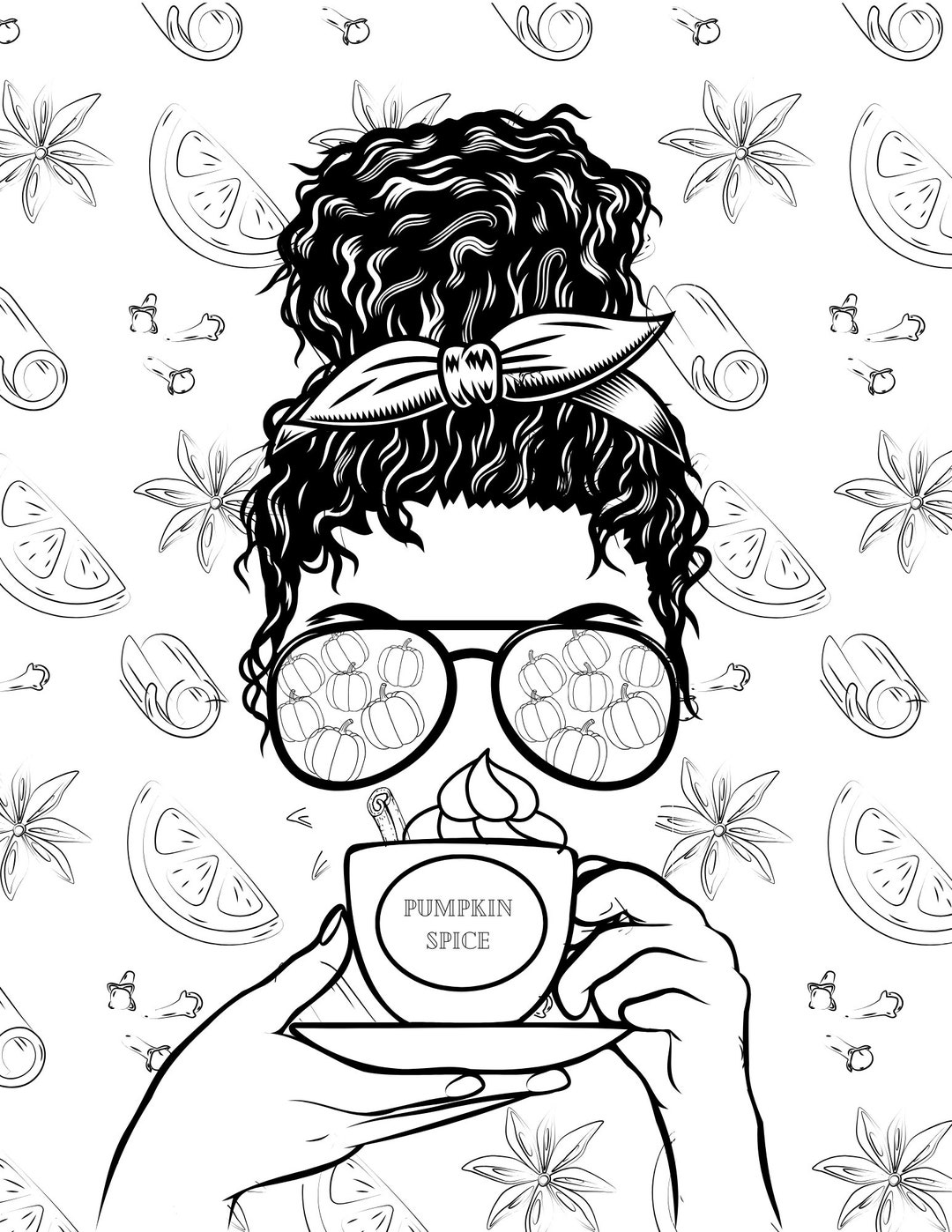 Pumpkin Spice Coloring Page Coffee Girl Digital Download PDF - Etsy