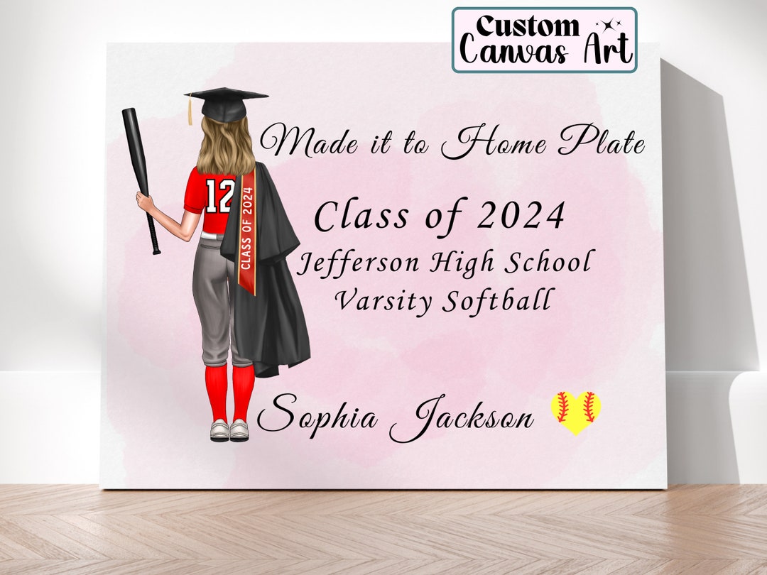 Custom Softball Graduate Canvas Print, Softball Senior 2026, Varsity ...