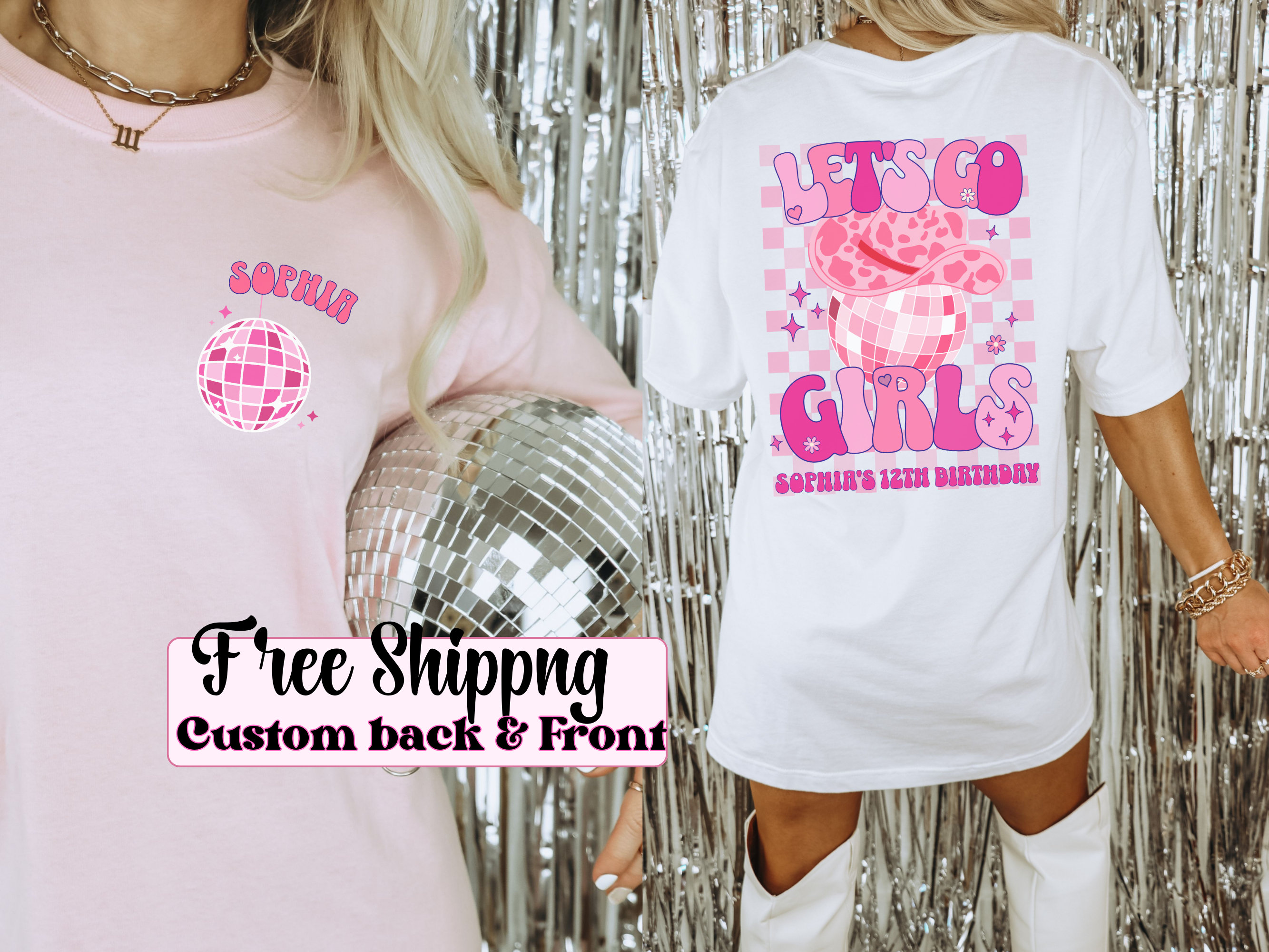 Personalized Disco Western Birthday Shirt, Pink Cowgirl Disco, Matching ...