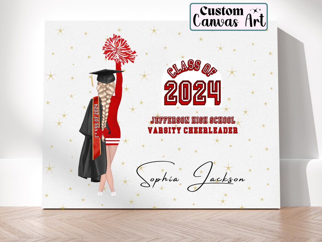 Custom Cheerleader Graduation Canvas Print, Cheer Team Grad Gift ...