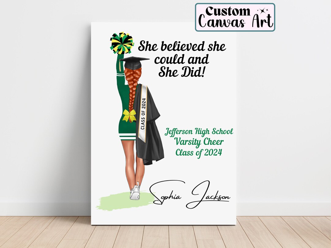Custom Cheerleader Graduation Canvas Print, Cheer Team Grad Gift ...
