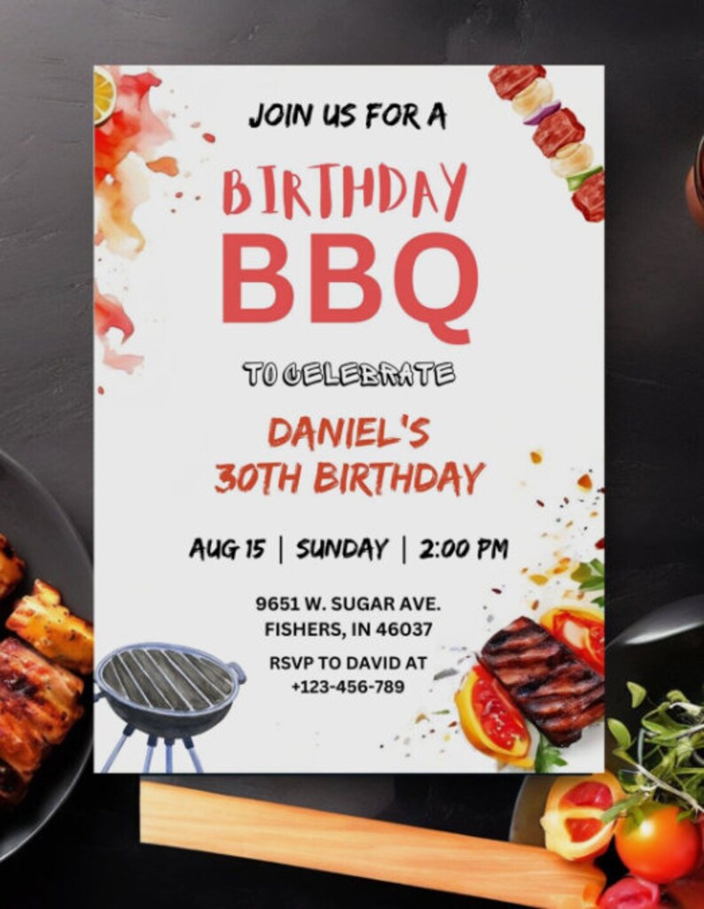 Bar B Q Birthday Invitation Template, BBQ Summer Party EDITABLE ...