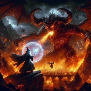 Epic Digital Artwork: Wizard Vs. Fire Demon - High-resolution Fantasy ...