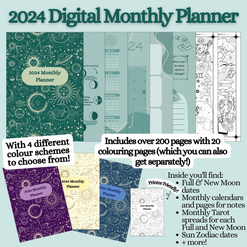 PURPLE THEME 2024 Digital Monthly Planner W/sun & Moon - Etsy