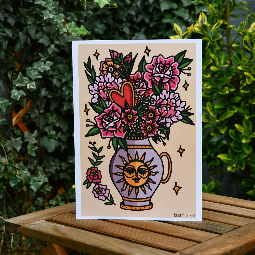 Traditional Tattoo Print Sun Vase - Etsy