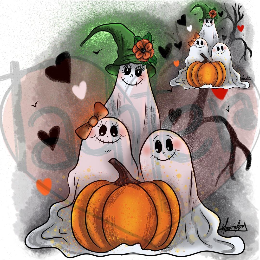 Family of Ghosts in Halloween Images, Digital Illustration - Etsy