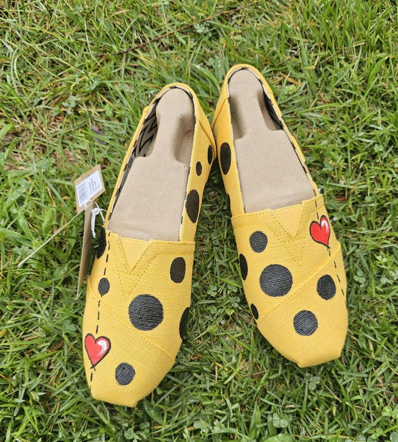 TOMS Personalized Ladybug Heart - Handmade Yellow Fabric Shoes for ...