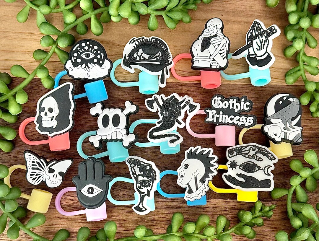 Goth Silicone Tumbler Straw Cap Straw Topper Travel Cover Kids Mom Dad ...
