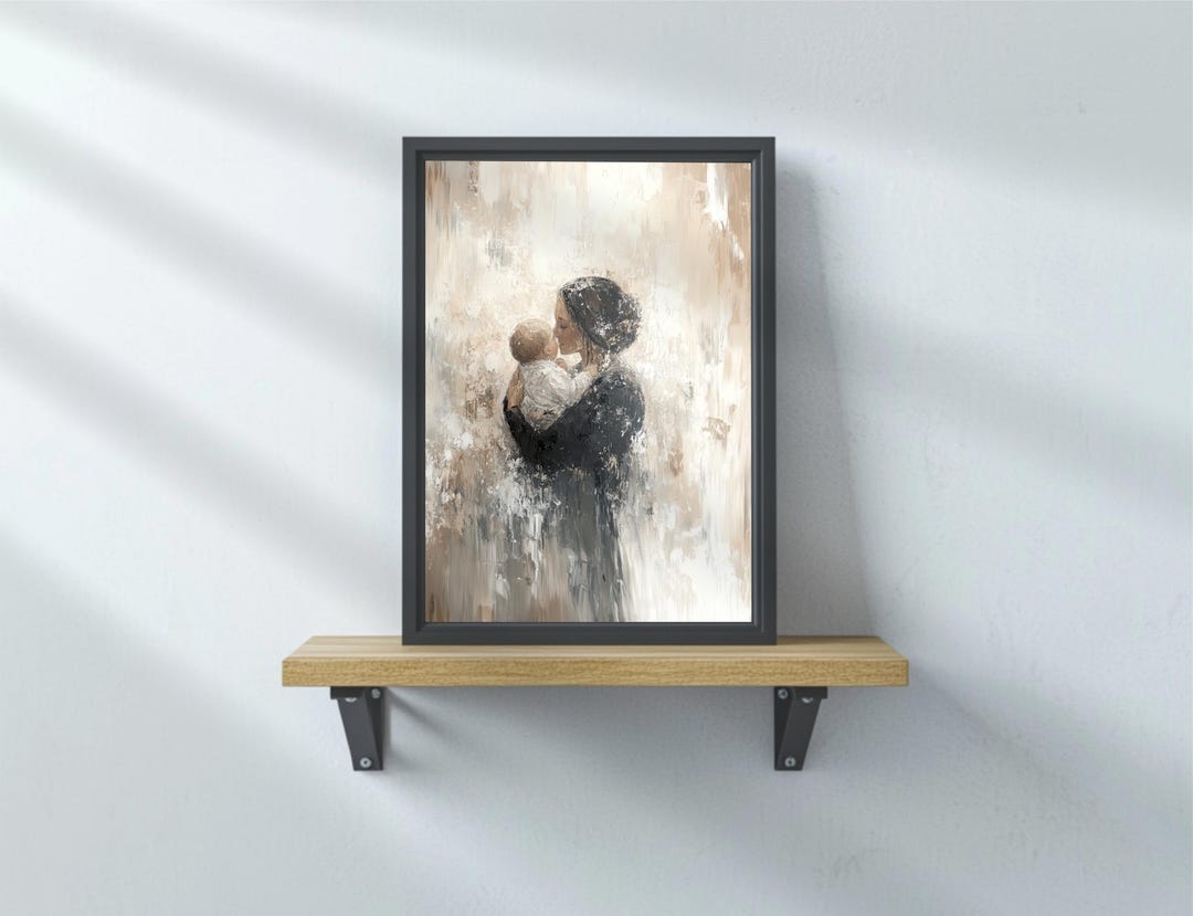 Mother and Baby Abstract Oil Art Neutral Digital Painting for Printable ...