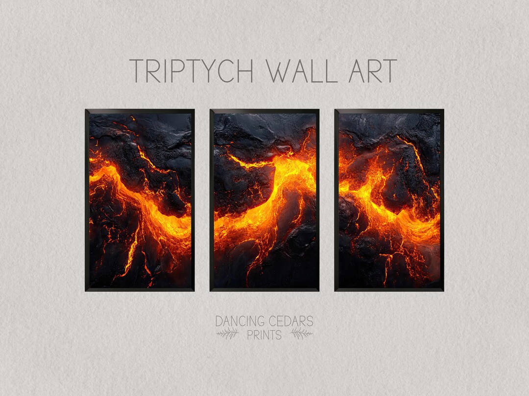 Molten Lava Triptych - Digital Abstract Wall Art, Fiery Lava Flow Printable Decor - Etsy