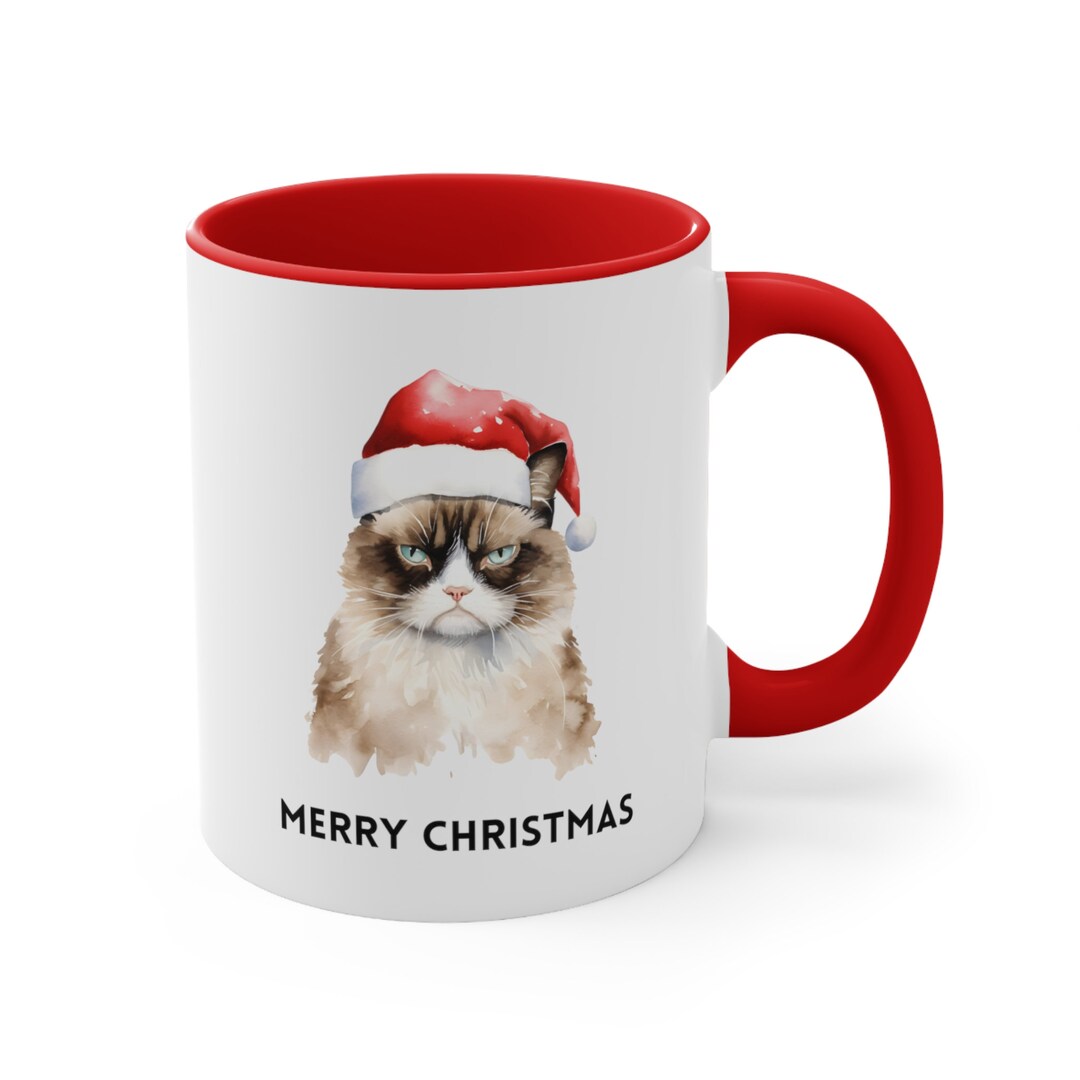 Grumpy Santa Cat Red Mug secret Santa Gift Exchange White - Etsy