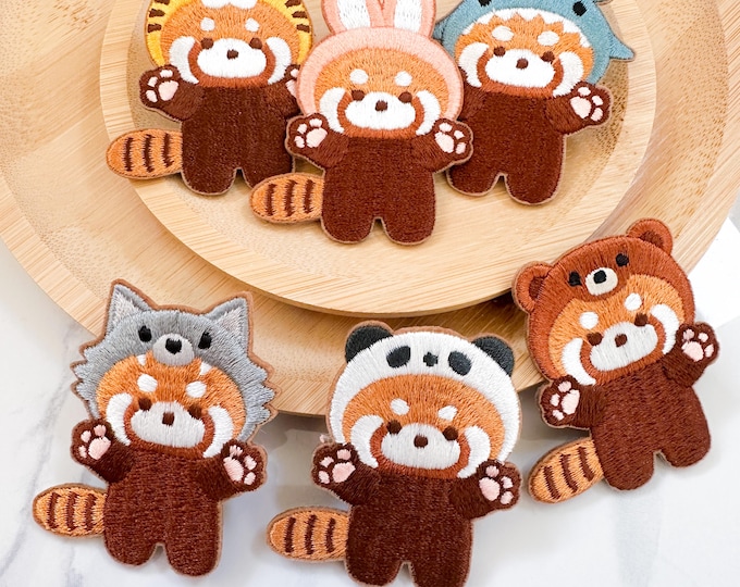 Cute Red Panda Set With Animal Costume Embroidery Patch for Graphic ...