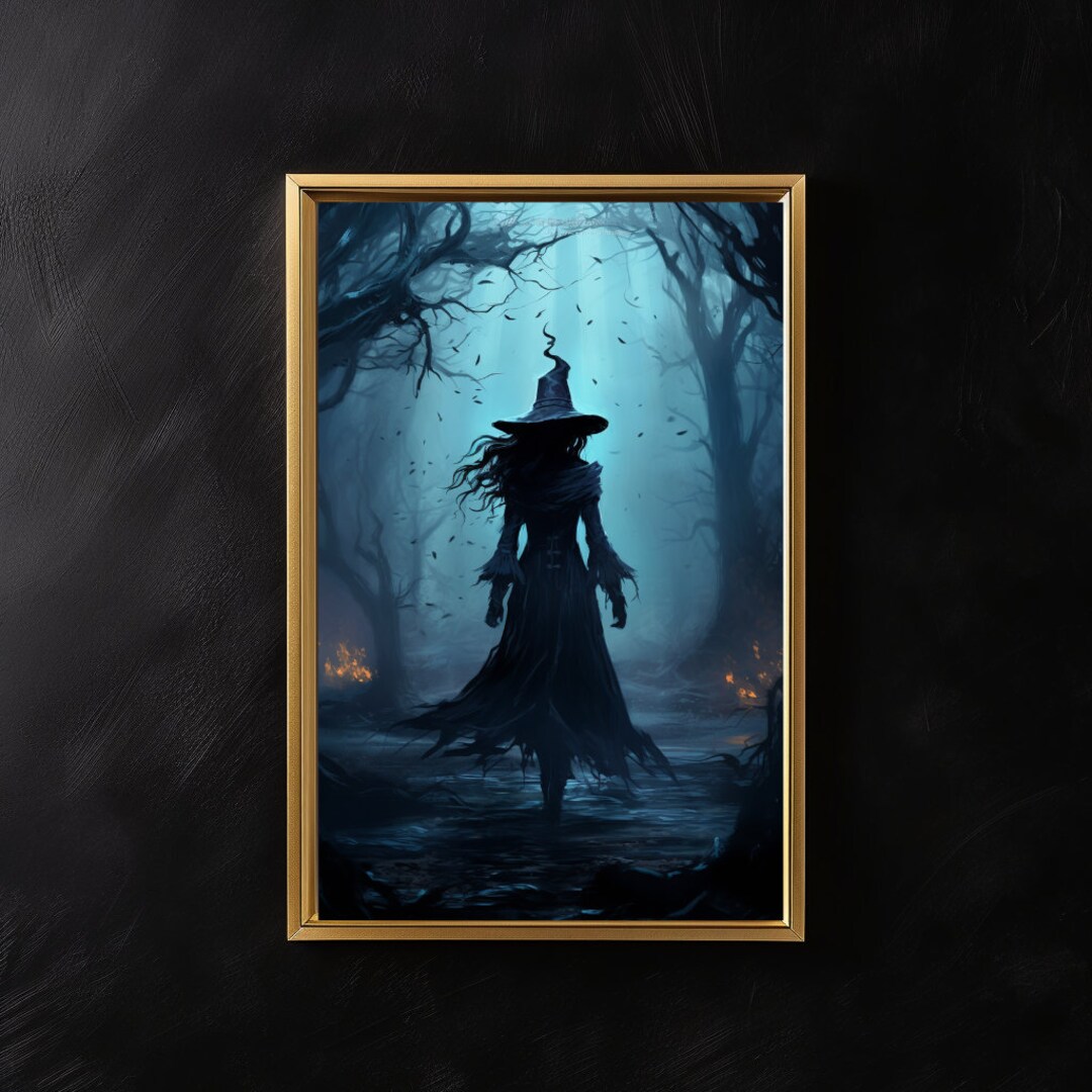 Witch Standing in Twilight Dark Forest, Wall Art Print Dark Academia ...