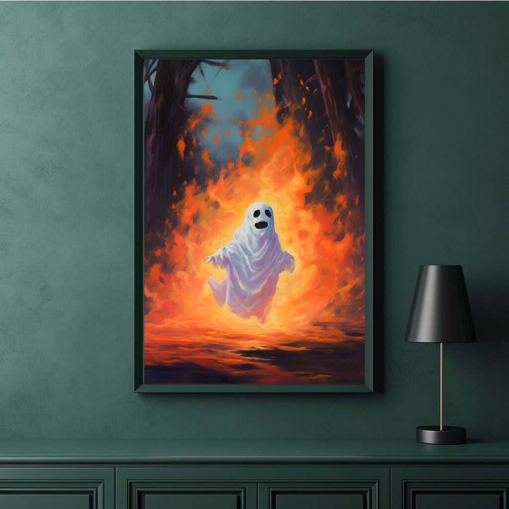 Ghost Escaping Fire, Vintage Ghost Painting, Oil Painting, Dark ...