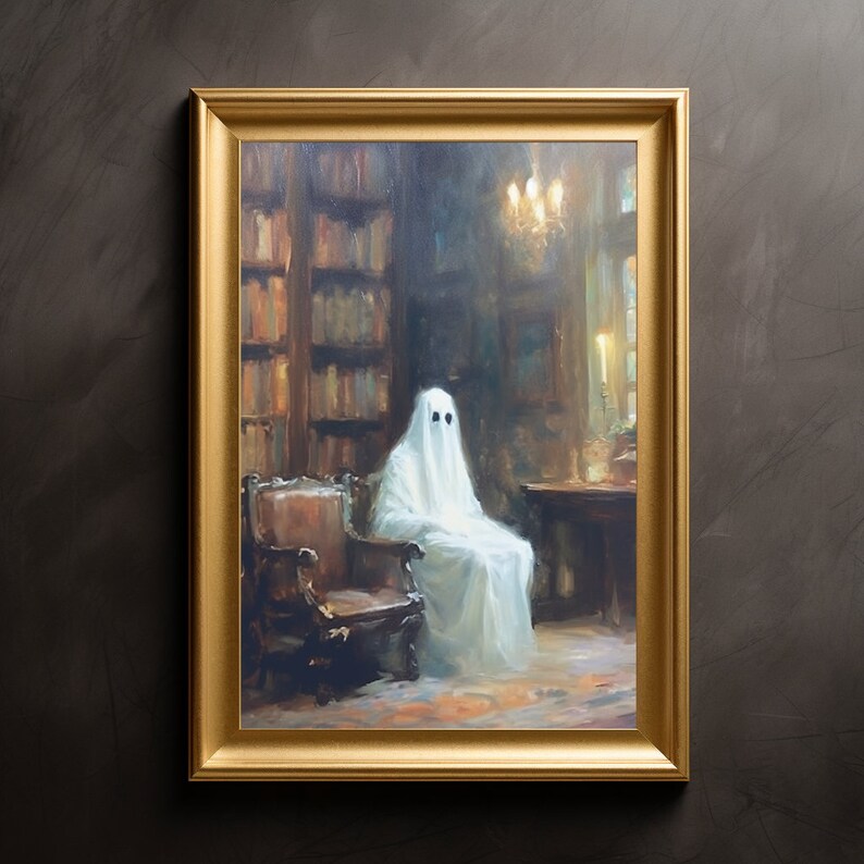 Ghost Sitting in a Library, Vintage Ghost Painting, Impressionist ...