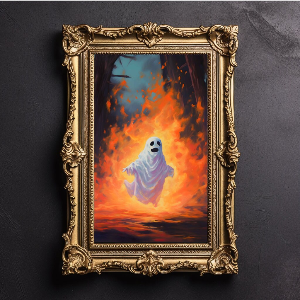 Ghost Escaping Fire, Vintage Ghost Painting, Oil Painting, Dark ...