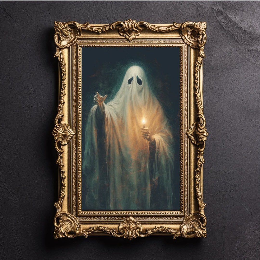 Ghost Holding a Candle, Vintage Ghost Painting, Impressionist Painting ...