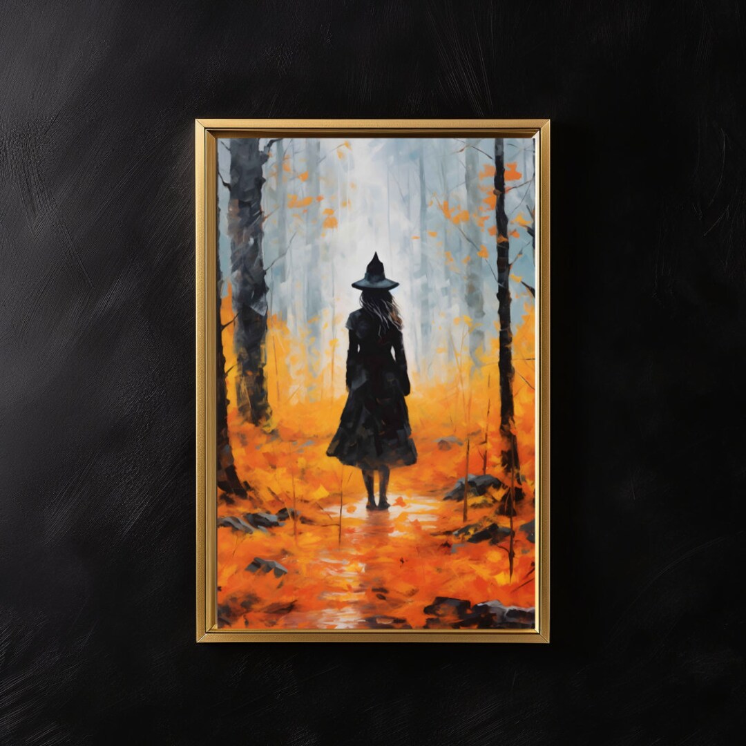 Witch in Fall Autumn Forest, Vintage Oil Painting Wall Art Print Dark ...