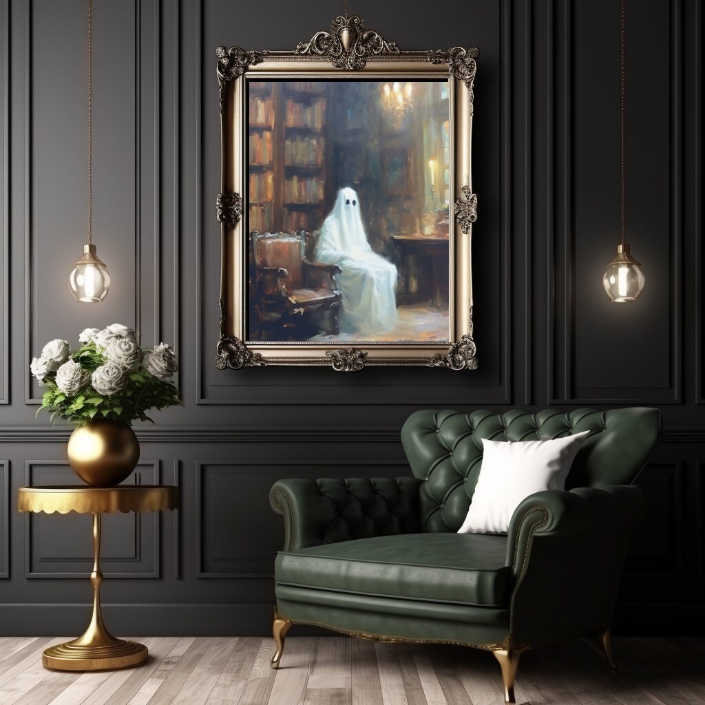 Ghost Sitting in a Library, Vintage Ghost Painting, Impressionist ...