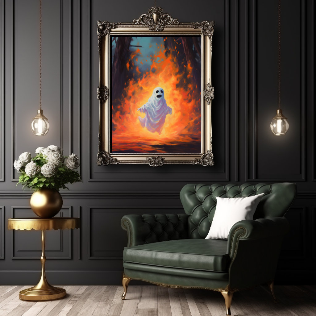 Ghost Escaping Fire, Vintage Ghost Painting, Oil Painting, Dark ...