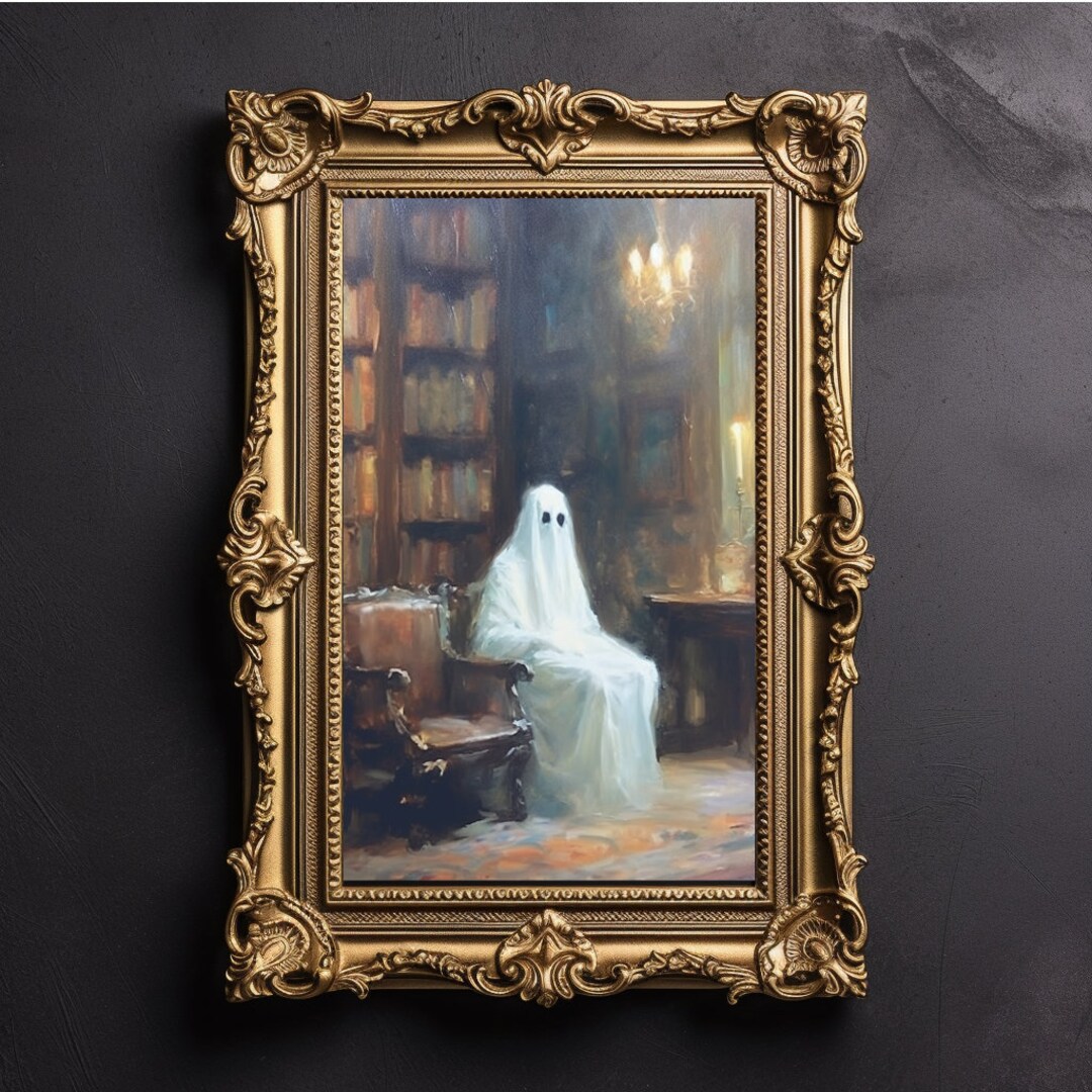 Ghost Sitting in a Library, Vintage Ghost Painting, Impressionist ...