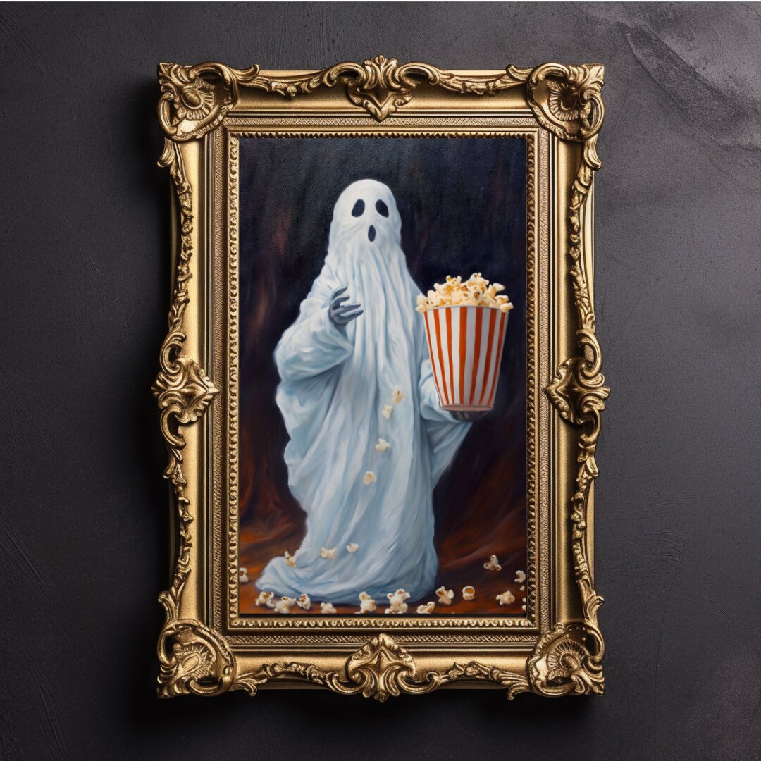 Ghost With Popcorn, Vintage Ghost Painting, Impressionist Oil Painting ...