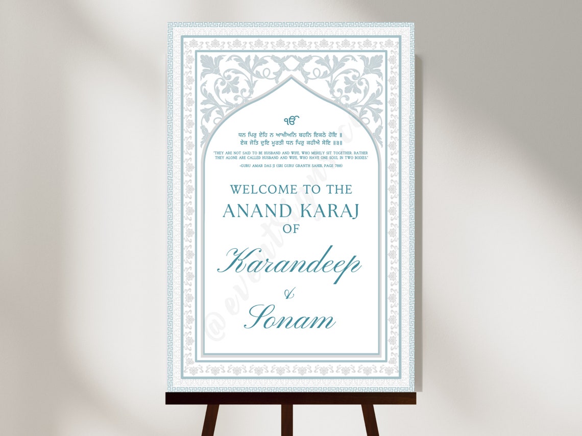 Anand Karaj Welcome Sign Sikh Indian Wedding Sign Maiyan Sangeet Mendhi ...
