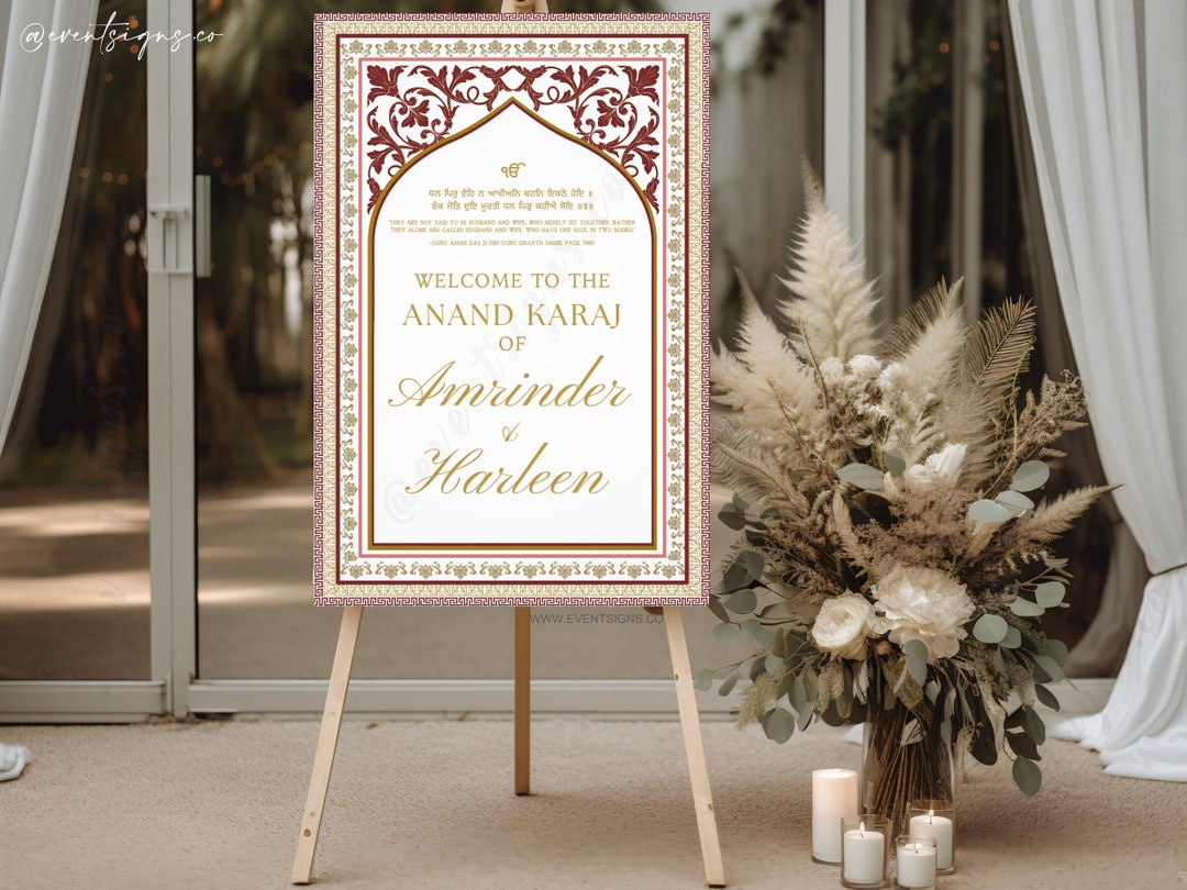 Anand Karaj Welcome Sign Sikh Indian Wedding Sign Maiyan Sangeet Mendhi ...