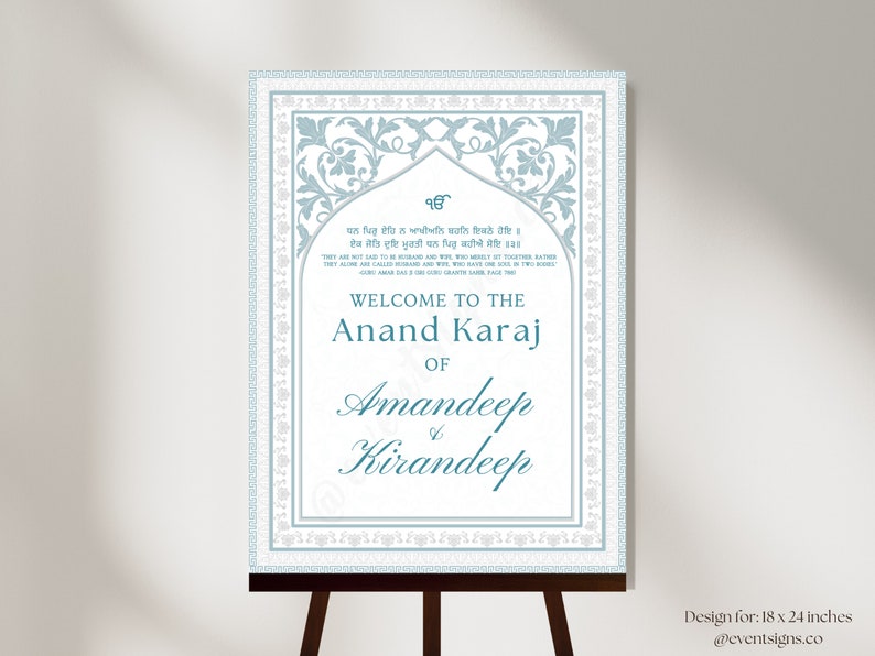 Anand Karaj Welcome Sign Sikh Indian Wedding Sign Maiyan Sangeet Mendhi ...