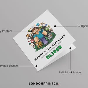 Personalised Birthday Card | Minecraft Greeting Card Boy Girl | Gaming ...