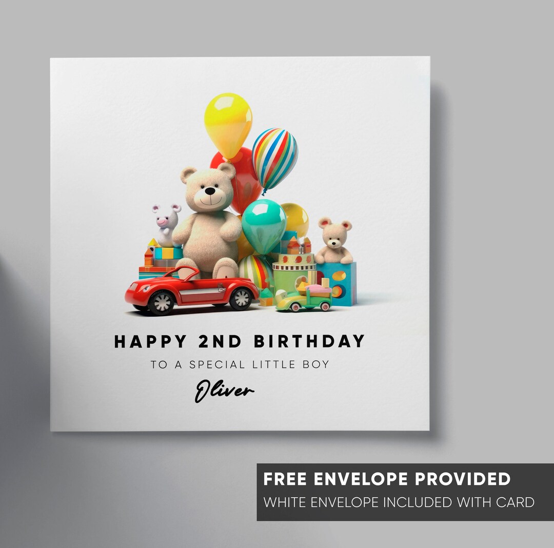 Personalised Birthday Card | Toys and Ballons | Teddy Bear and Car ...