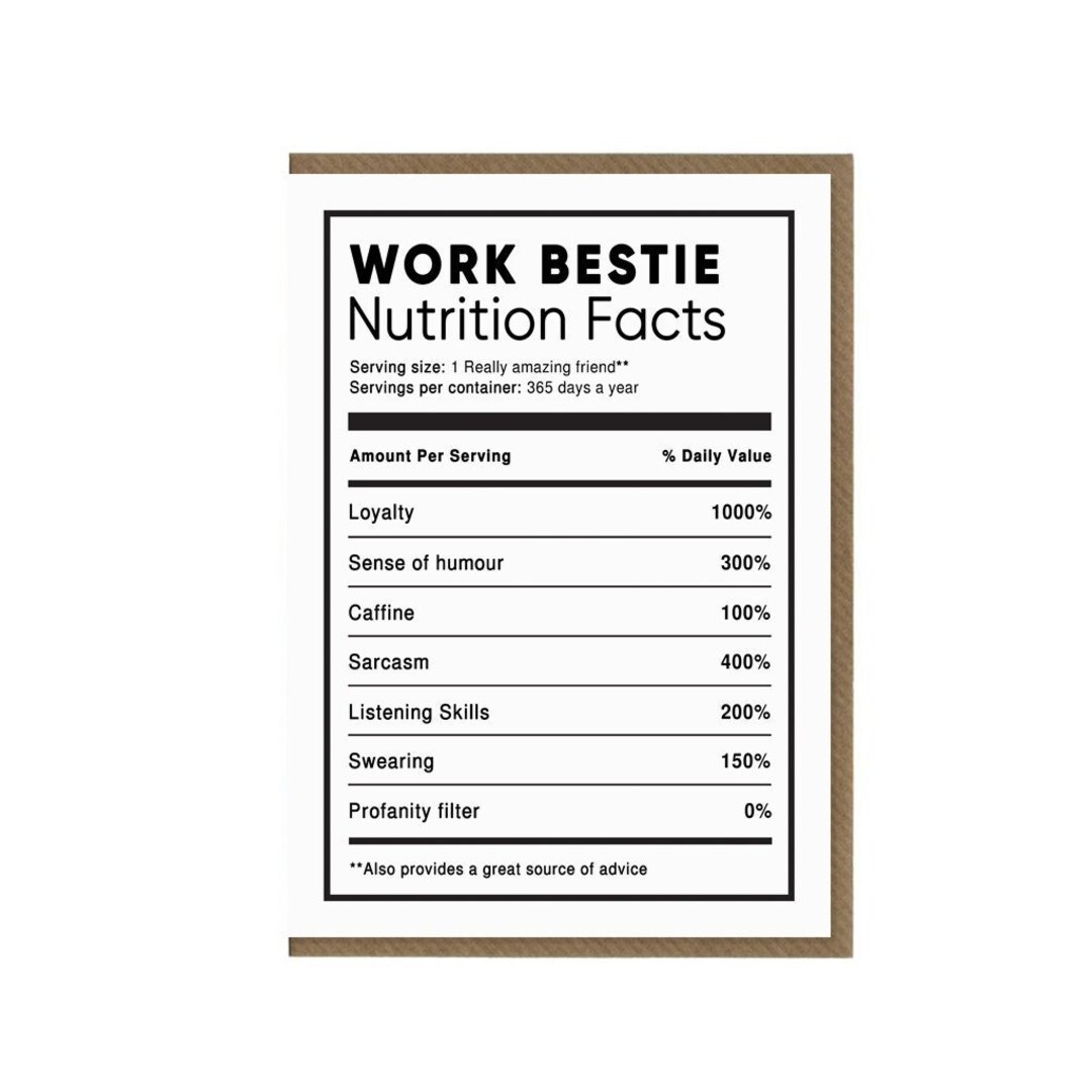 Work Bestie Nutritional Value Card Bestie Nutrition Facts Work Friend