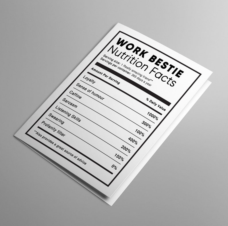 Work Bestie Nutritional Value Card Bestie Nutrition Facts Work Friend