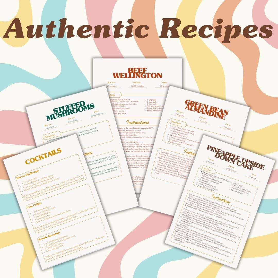 1970s Dinner Party Idea and Template Pack - Custom Menus, Invitations ...