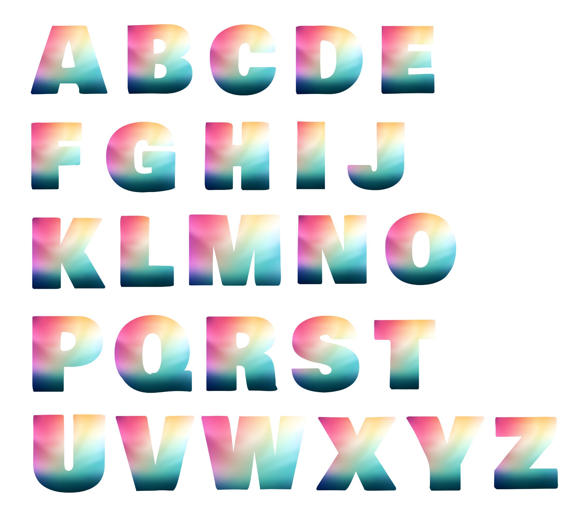 Multi Aura Gradient Print Alphabet Letters for Sublimation, Alphabet ...