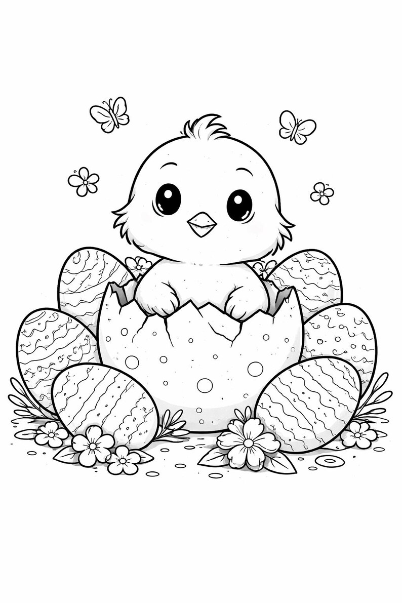 Easter Coloring Pages Bundle | Bunny, Chick, Egg Designs (digital ...